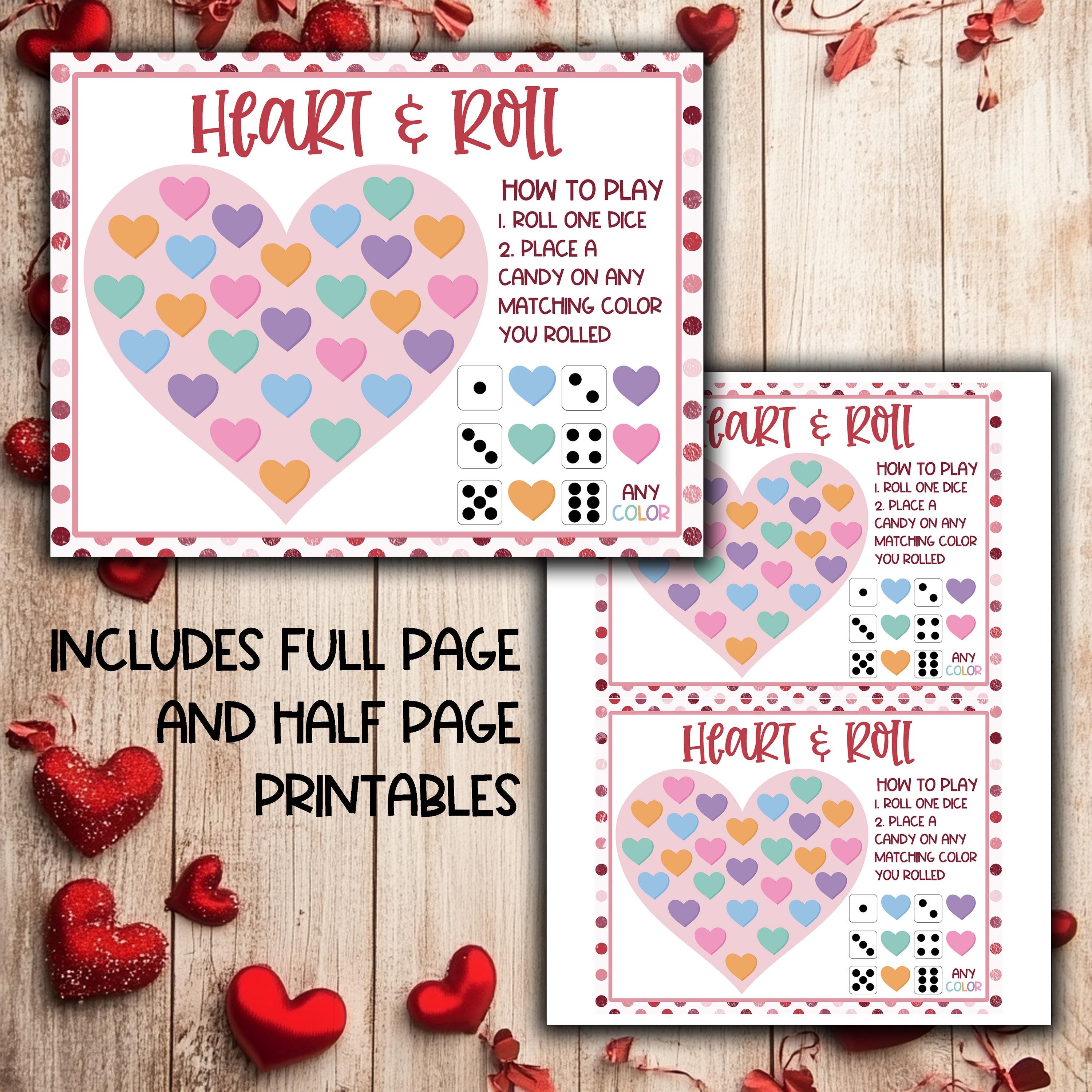 Printable Valentine's Day Dice Game for Kids – Heart & Roll Candy Game ...