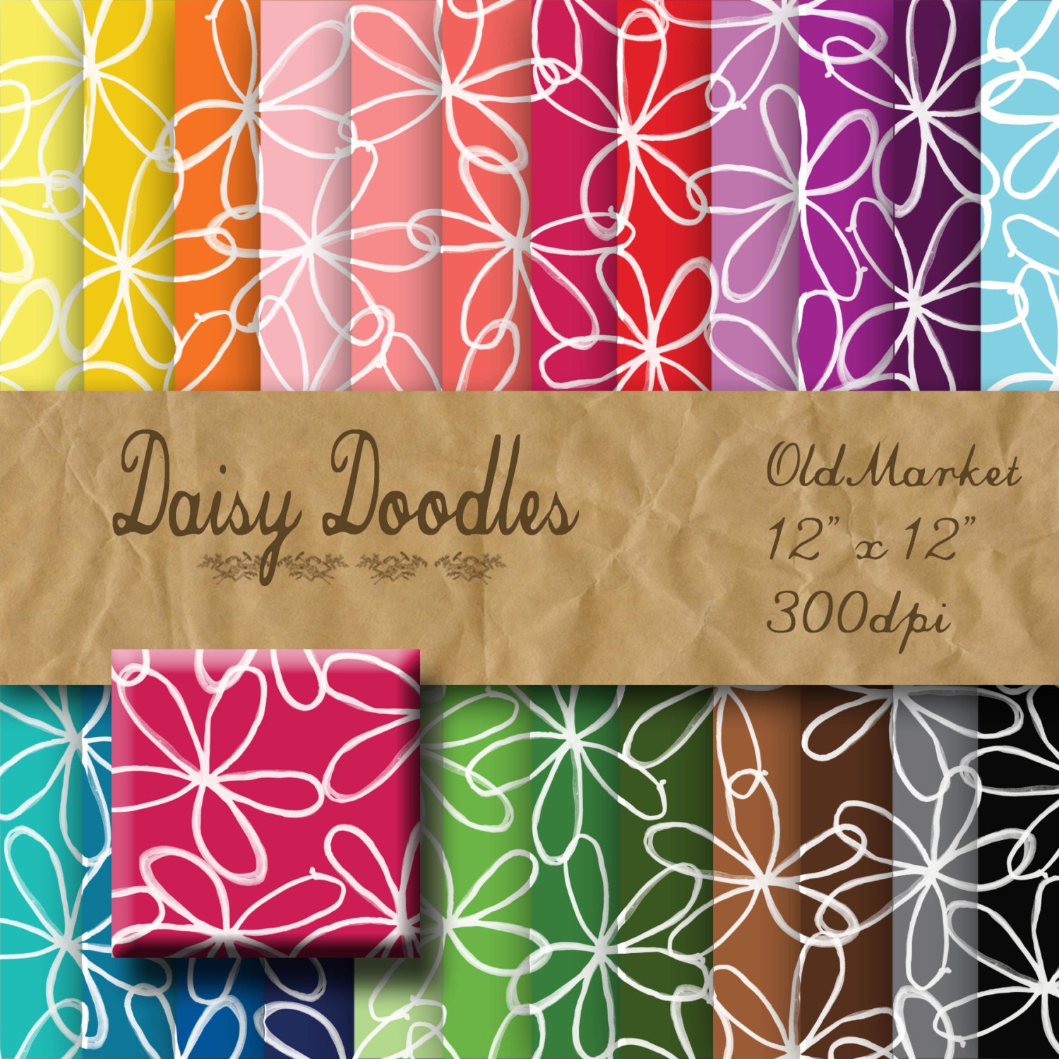 Daisy Doodles Digital Paper Colorful Flower Doodle - Etsy