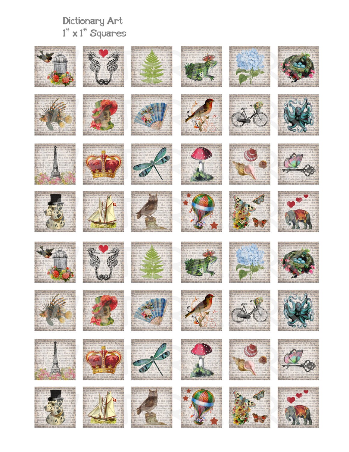 Dictionary Art - Digital Collage Sheet - 1 Inch (1 X 1) - INSTANT ...