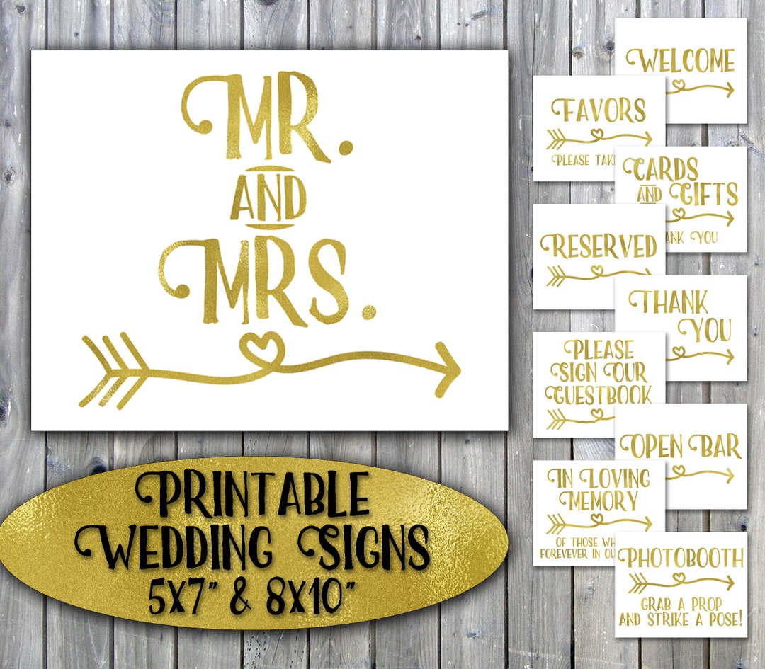 Wedding Signs - 10 Printable Gold Foil Wedding Art Prints - Wedding ...
