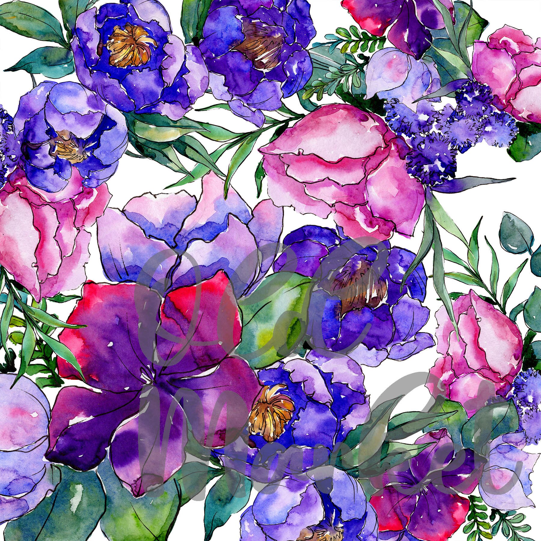 Purple Floral Medley Digital Paper Watercolor Flower - Etsy