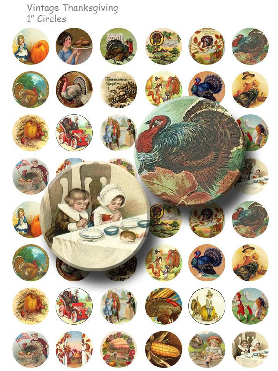 Vintage Thanksgiving - Digital Collage Sheet - 1 Inch Round Circles ...