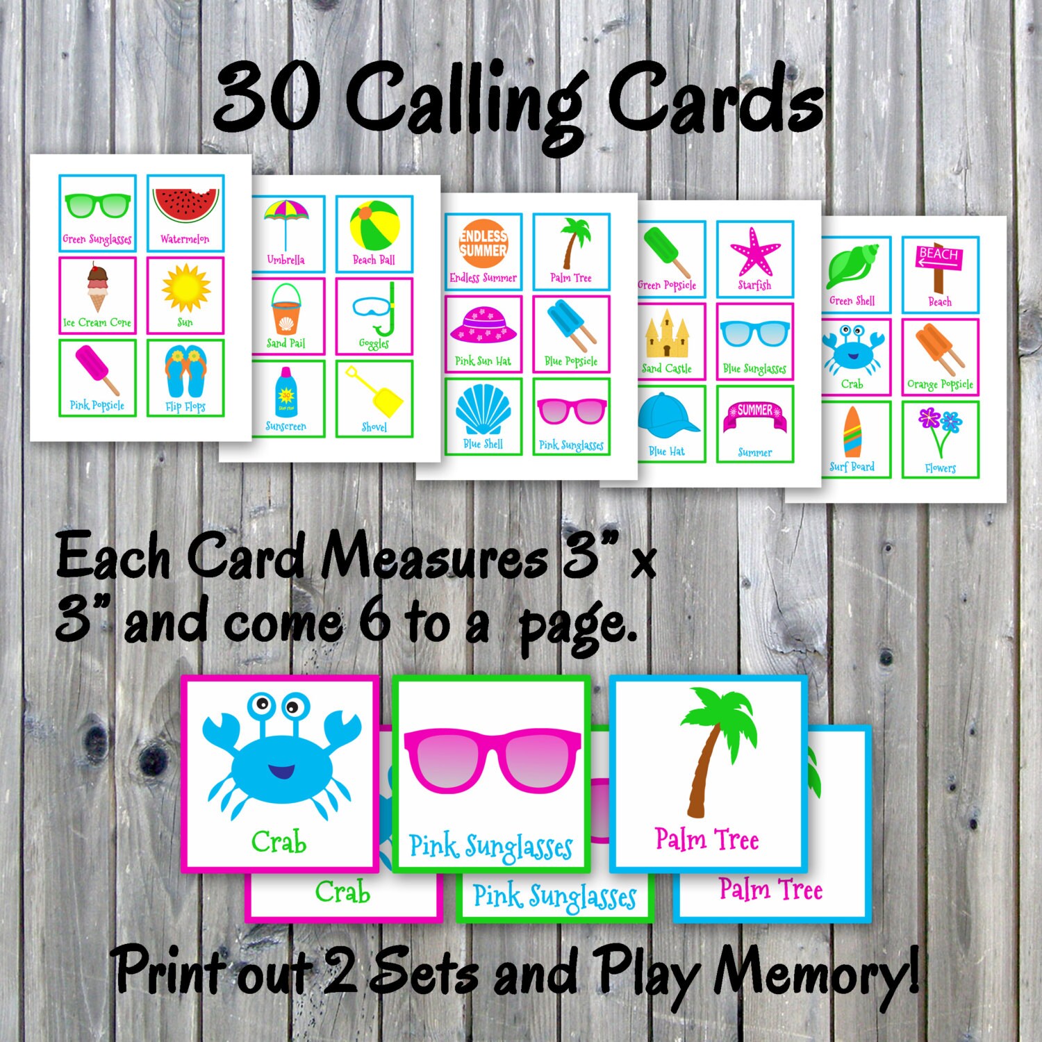 Summer Bingo Printable PDF - 30 Different Cards - Half Page Size ...