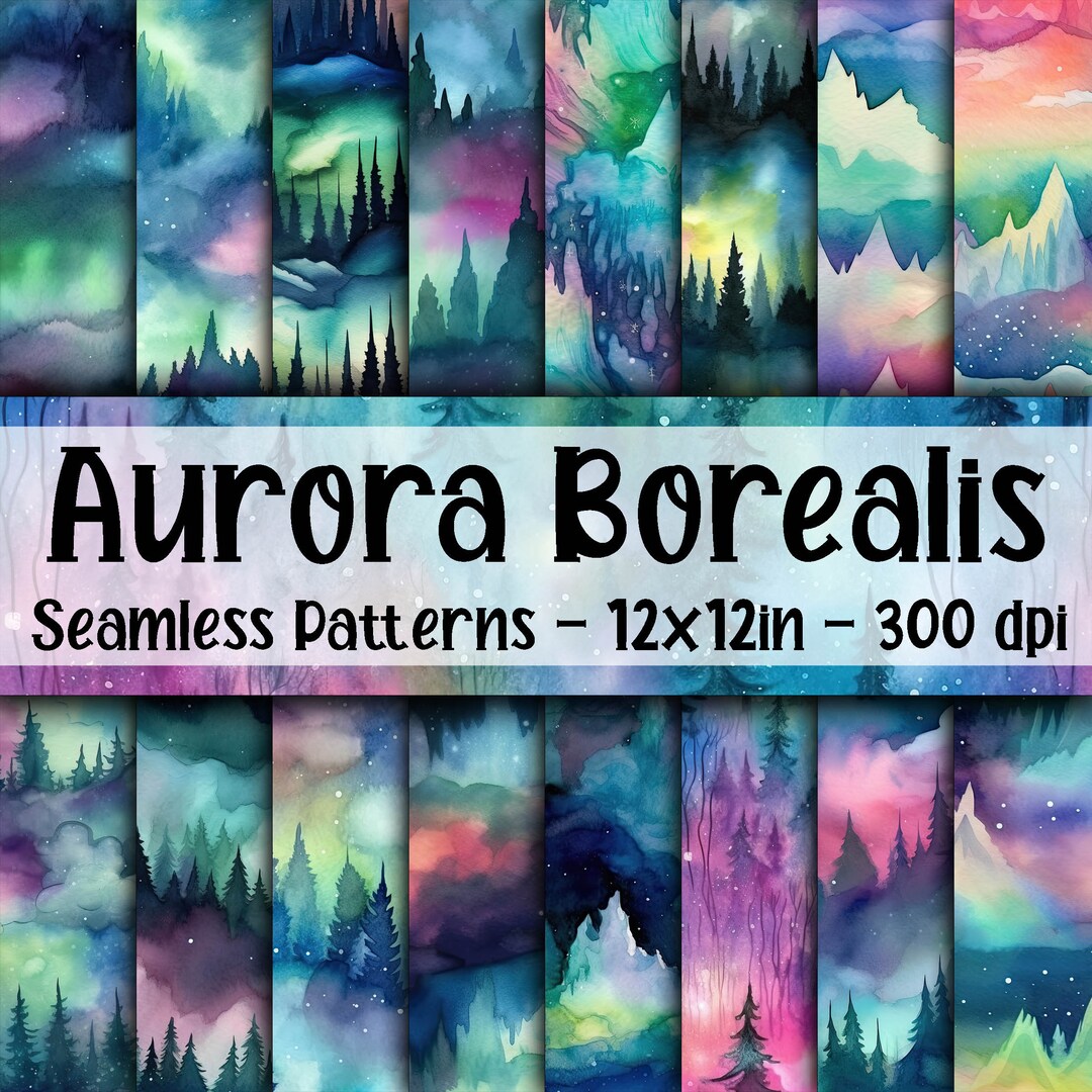 Aurora Borealis Seamless Patterns - Watercolor Aurora Digital Paper ...