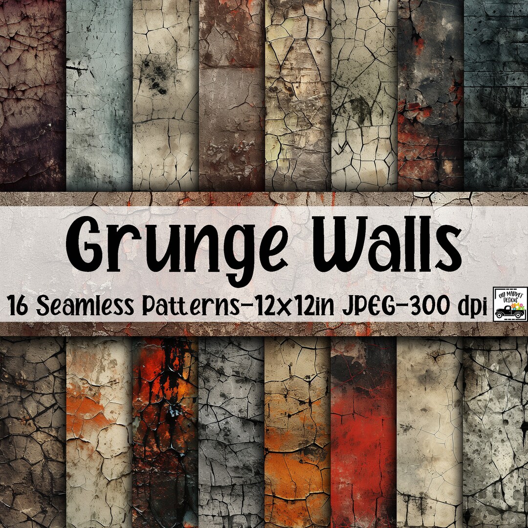 Grunge Walls SEAMLESS Patterns - Grunge Digital Paper - 16 Designs ...
