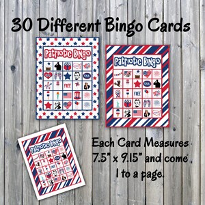 Patriotic Bingo Printable PDF - 30 Different Cards - FULL Page Size ...