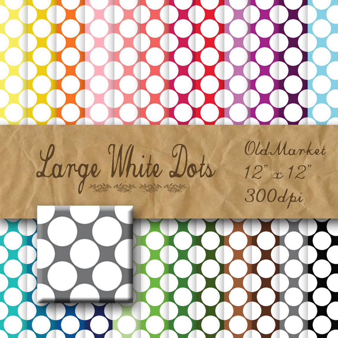 Large White Dots Digital Paper Colorful Polka Dot - Etsy