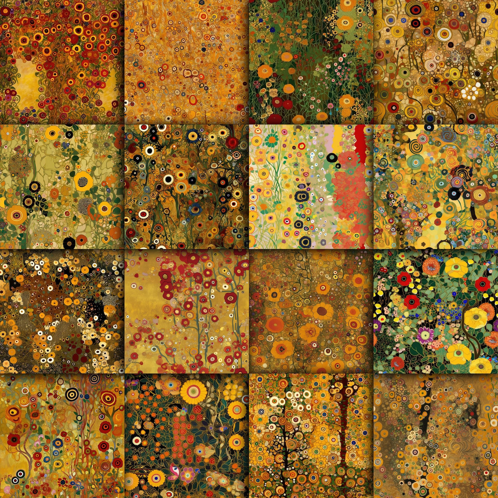 Gustav Klimt Inspired Flowers SEAMLESS Patterns - Klimt Flowers Digital ...
