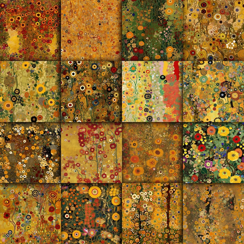 Gustav Klimt Inspired Flowers SEAMLESS Patterns - Klimt Flowers Digital ...