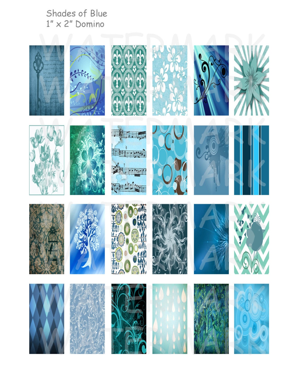 Shades of Blue Digital Collage Sheet 1 X 2 Inch Domino | Etsy