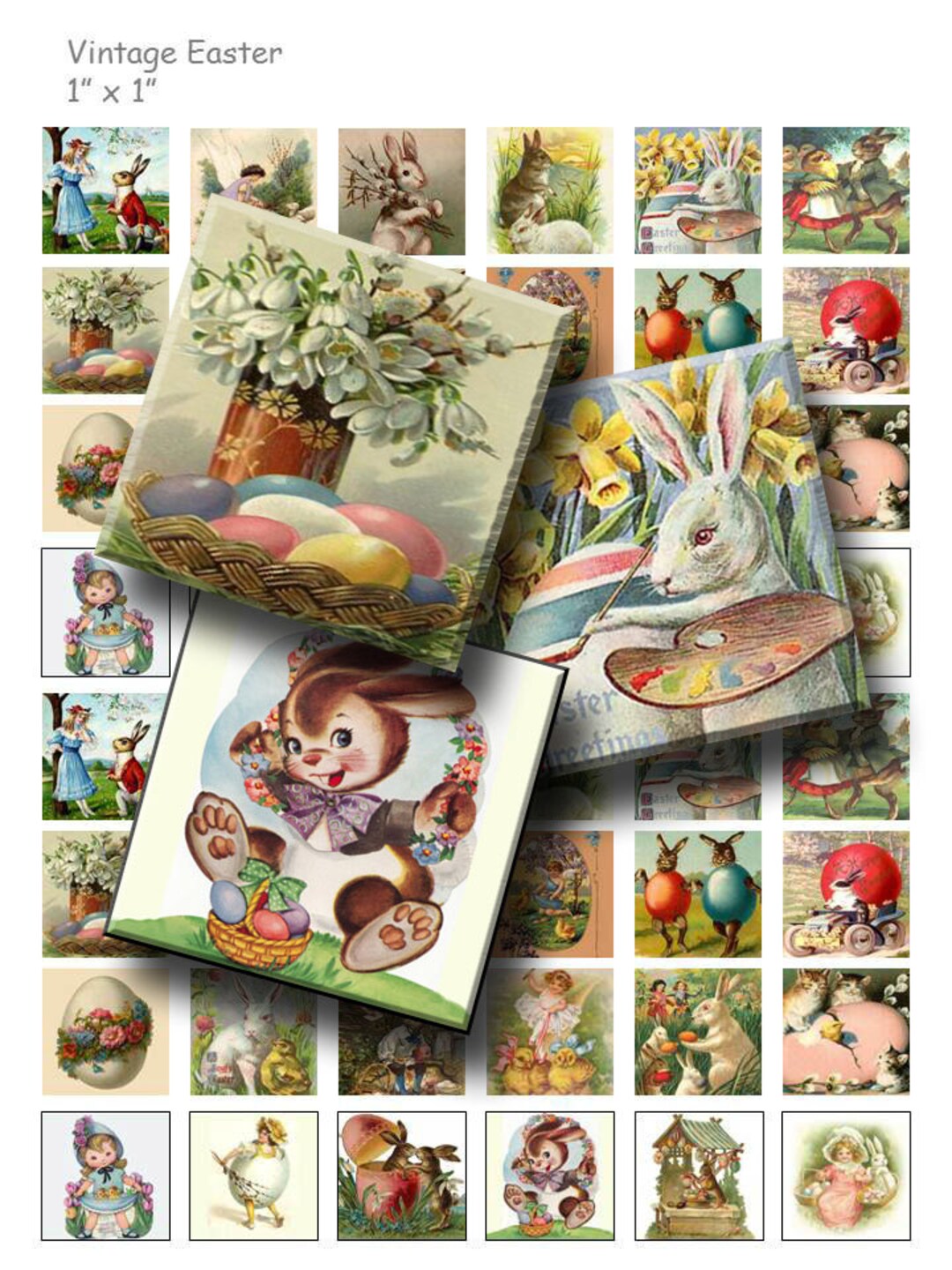 Vintage Easter - Digital Collage Sheet - 1 Inch (1 X 1) - INSTANT ...