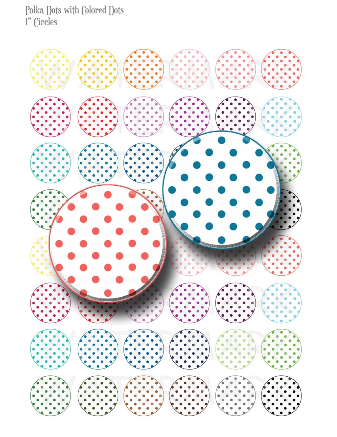 Polka Dots With Colored Dots - Digital Collage Sheet - 1 Inch Round ...