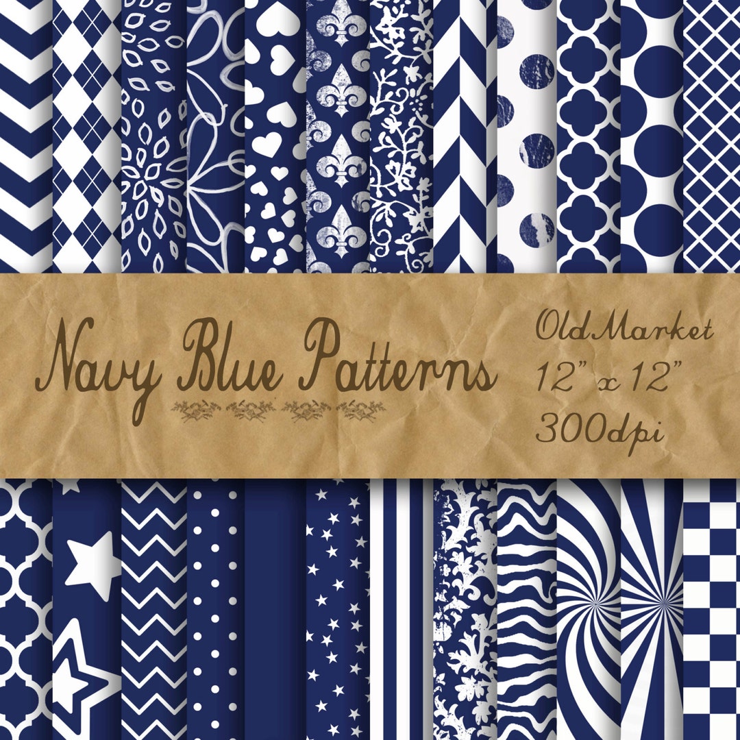 Navy Blue Patterns Digital Paper - Dark Blue Patterned Backgrounds - 24 ...