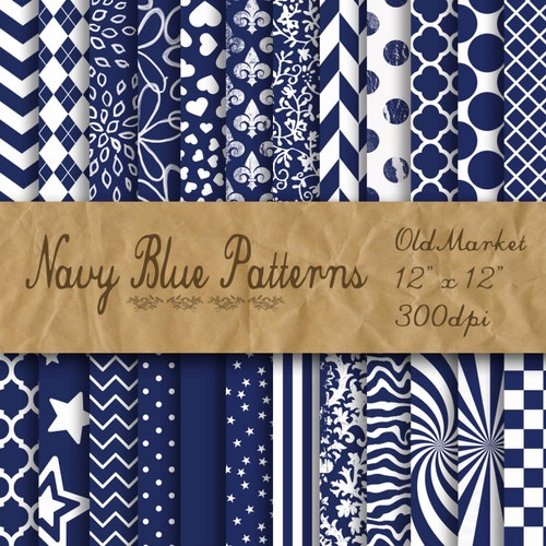 Navy Blue Patterns Digital Paper Dark Blue Patterned - Etsy