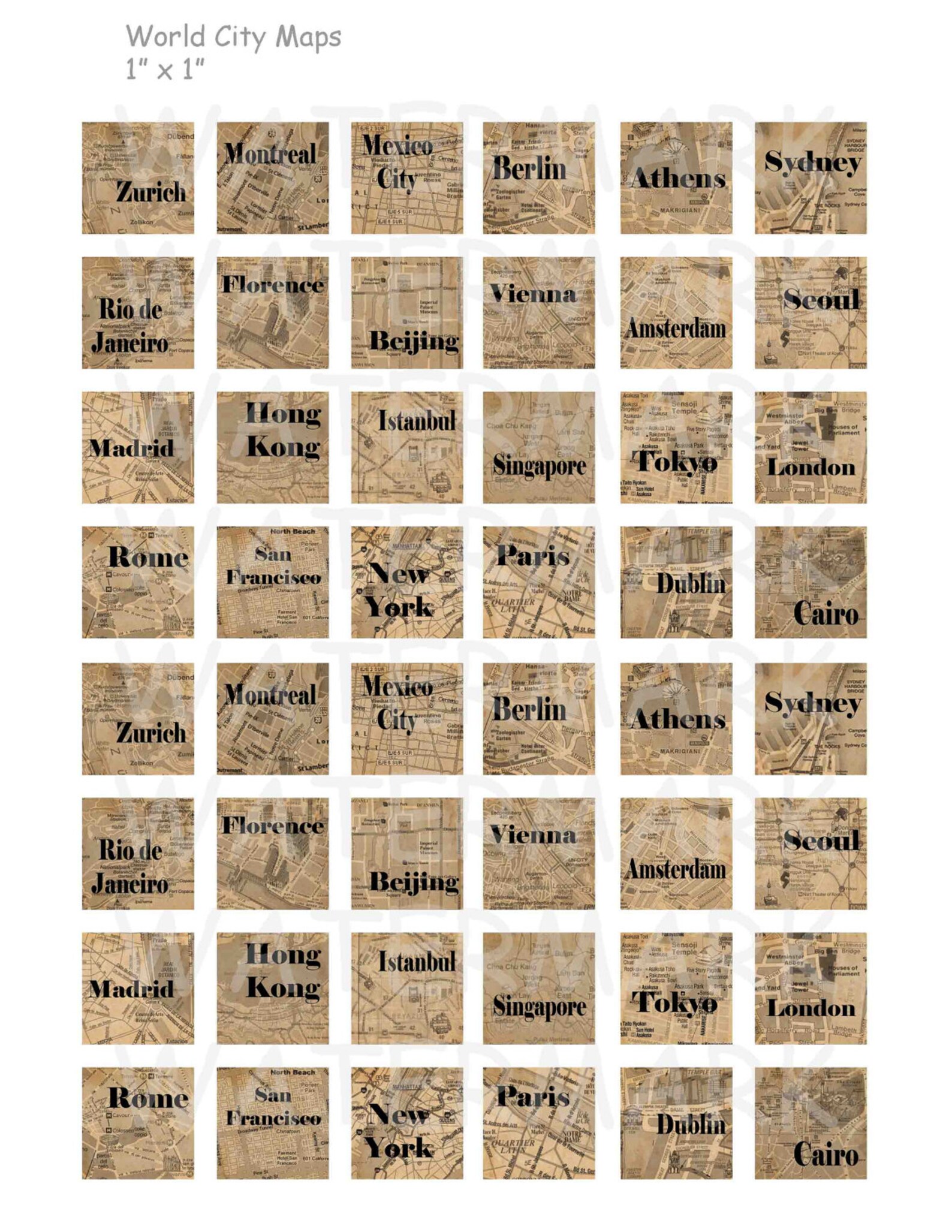 World City Maps Digital Collage Sheet 1 Inch 1 X 1 | Etsy