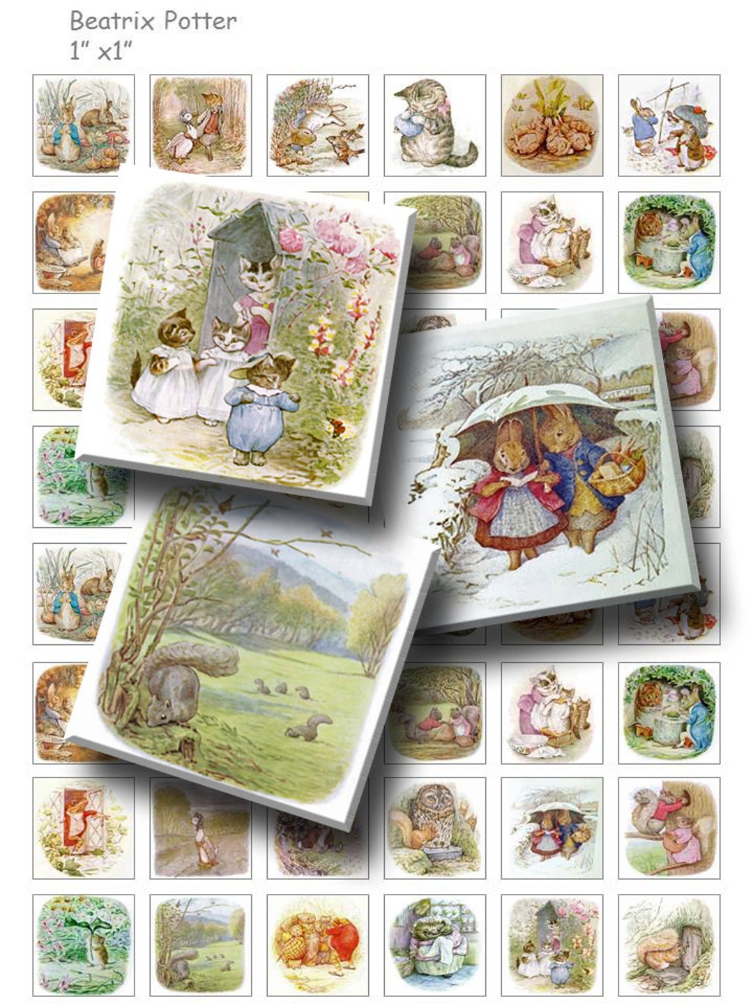 Beatrix Potter Illustrations - Digital Collage Sheet - 1 Inch (1 X 1 ...