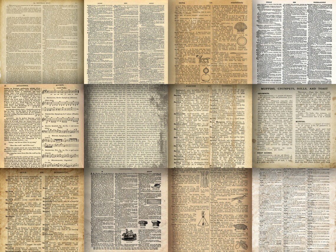 Dictionary Pages Digital Paper Old Paper Textures 12 | Etsy