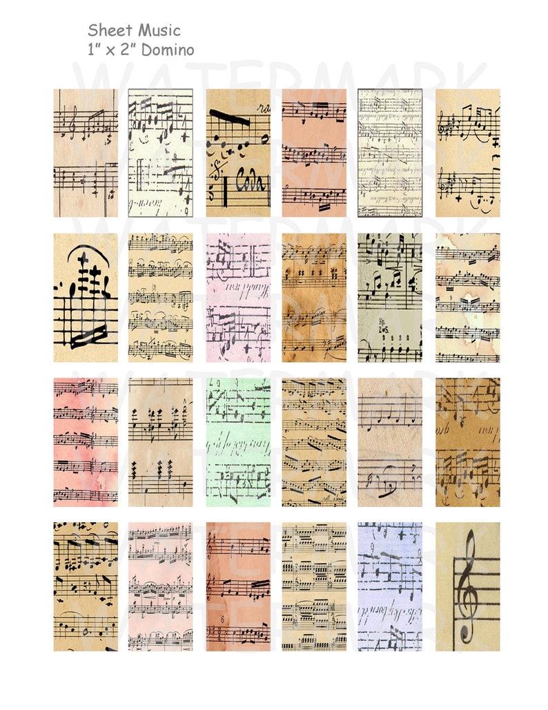 Sheet Music - Digital Collage Sheet - 1 X 2 Inch Domino - INSTANT ...