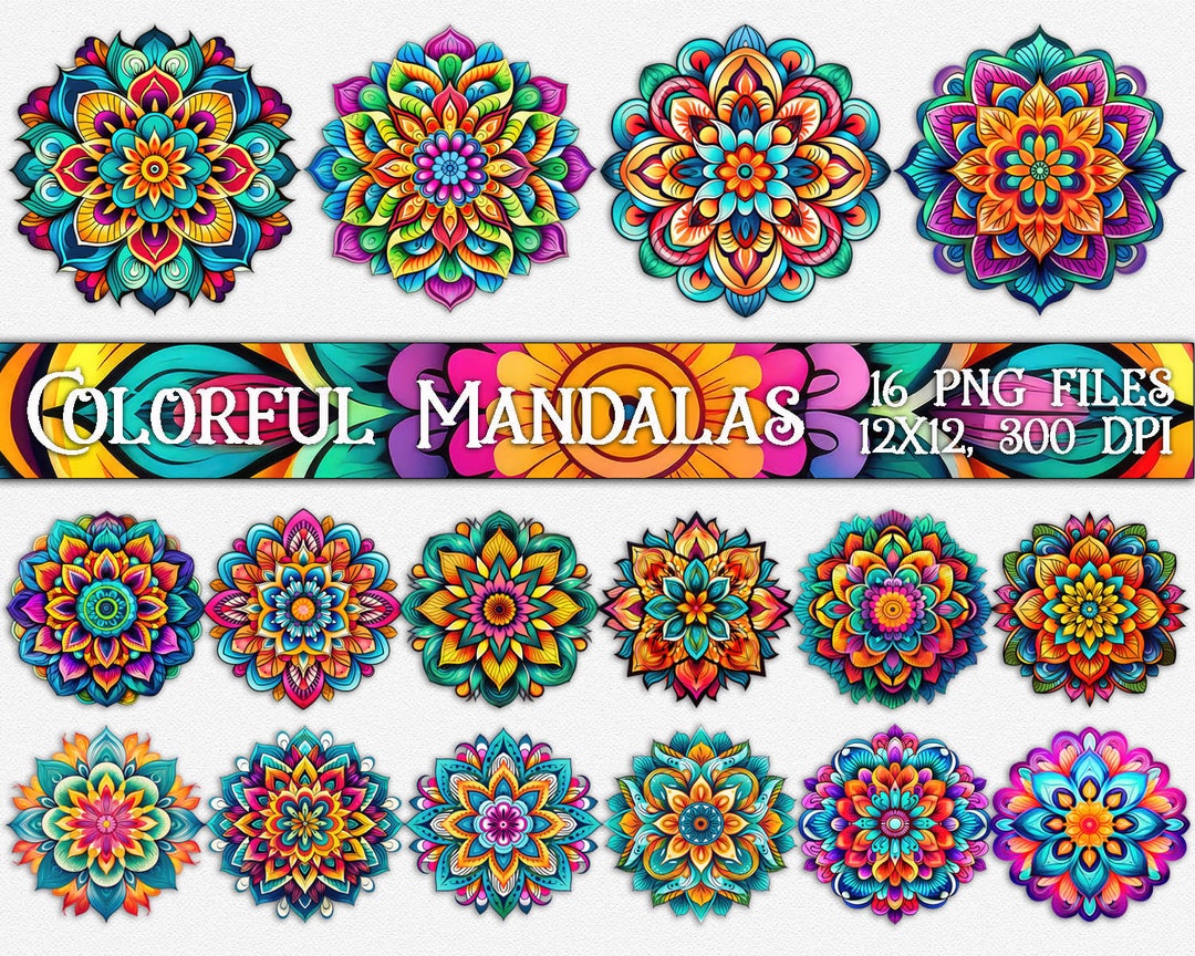 Colorful Mandalas Sublimation Bundle - 16 Sublimation Backgrounds ...