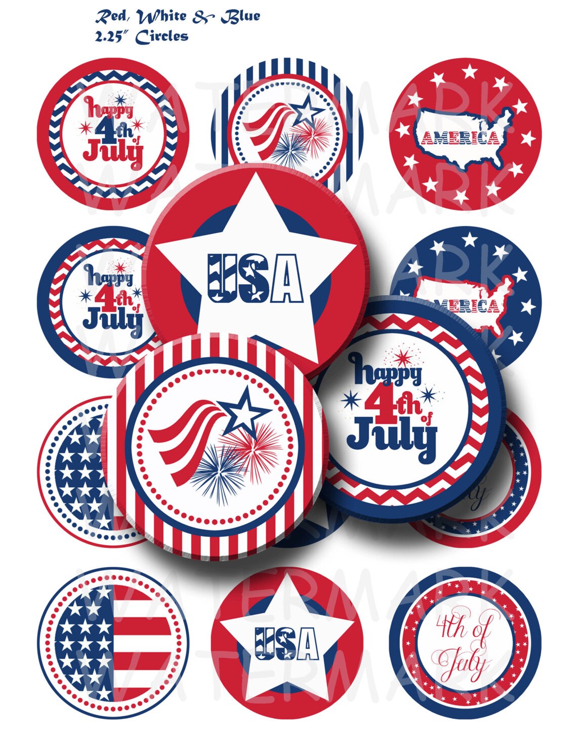 Red White & Blue Patriotic Theme Digital Collage Sheet - Etsy