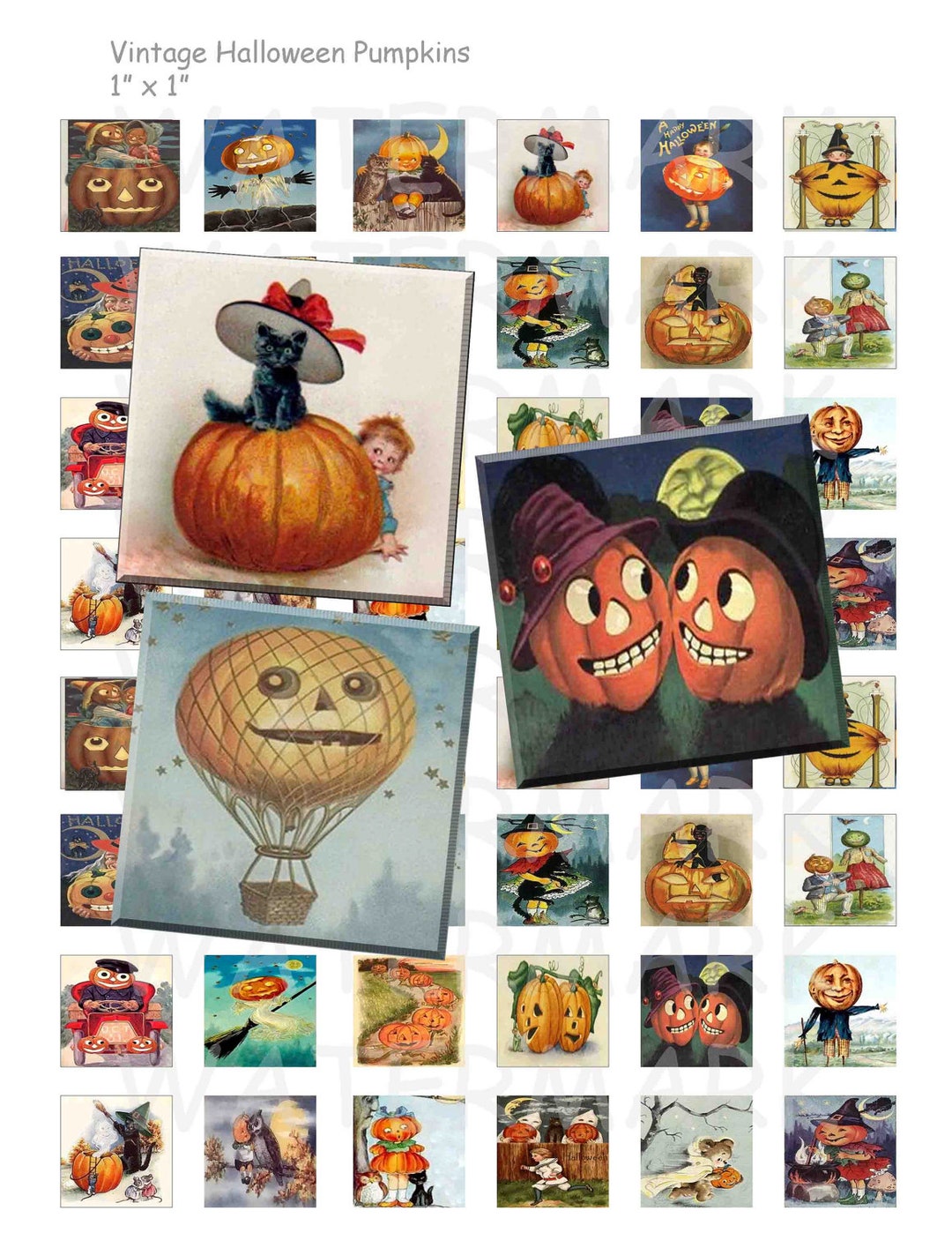 Vintage Halloween Pumpkins - Digital Collage Sheet - 1 Inch (1 X 1 ...