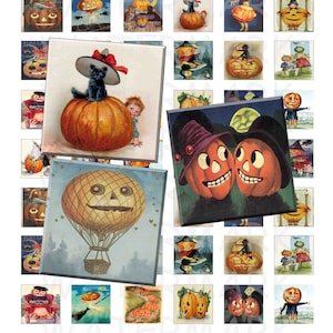 Vintage Halloween Pumpkins - Digital Collage Sheet - 1 Inch (1 X 1 ...