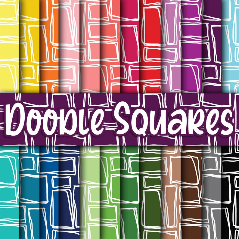 Doodle Squares Digital Paper - Square Backgrounds and Textures - 24 ...