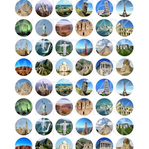 Wonders of the World - Digital Collage Sheet - 1 Inch Round Circles ...