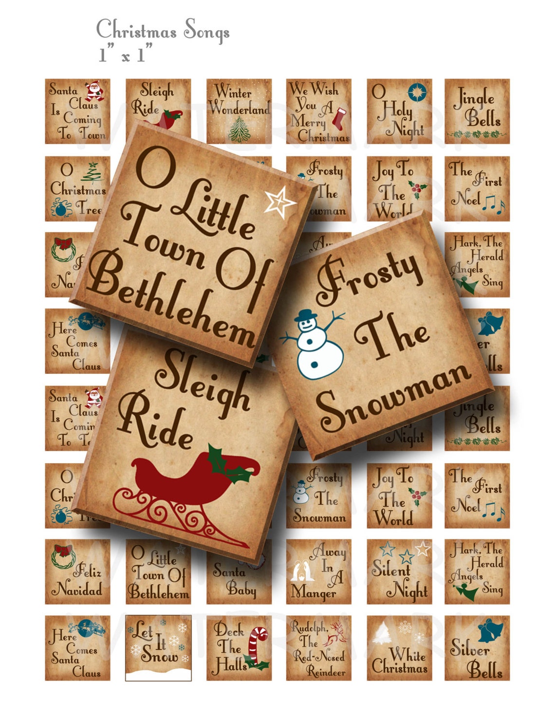 Christmas Songs Digital Collage Sheet 1 Inch 1 X 1 - Etsy