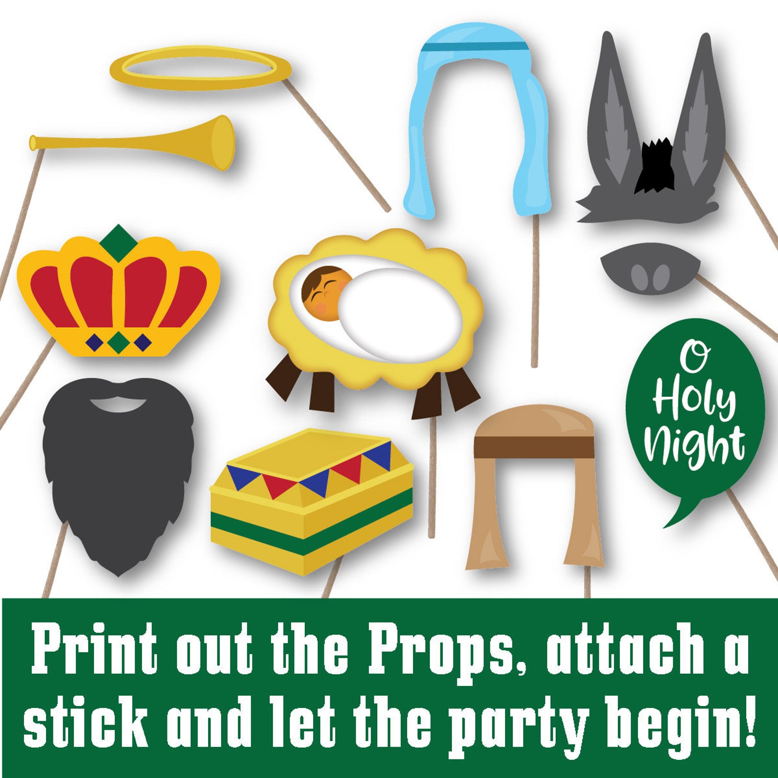 Christmas Nativity Photo Booth Props and Banner - Printable Christmas ...