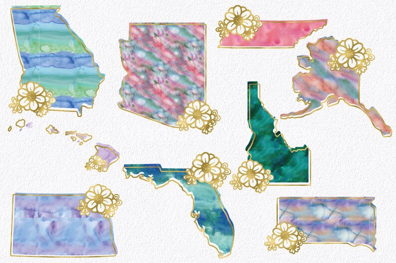 50 States Watercolor Clip Art Bundle States Watercolor - Etsy