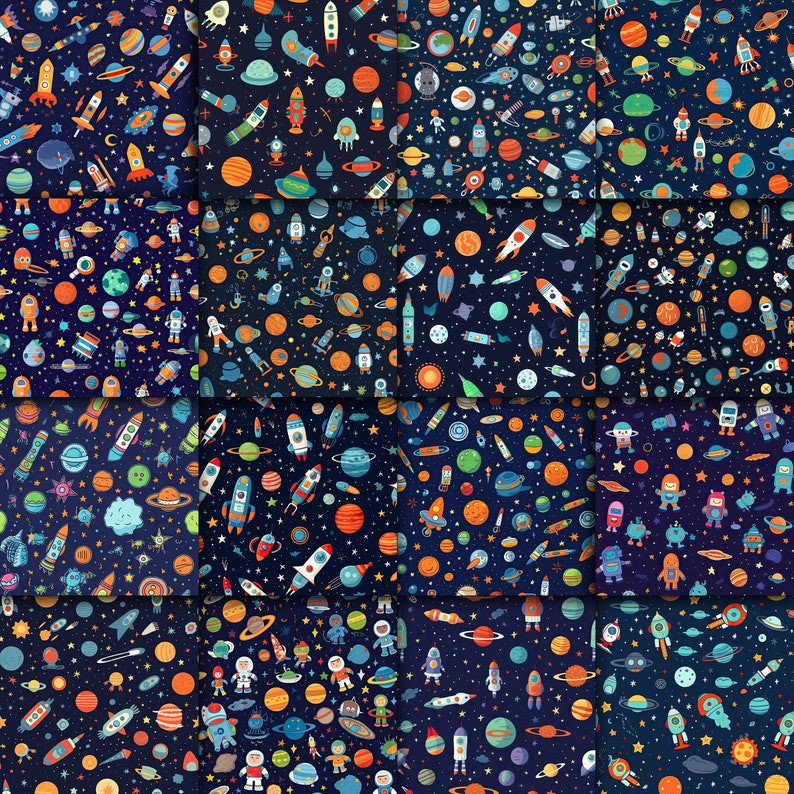 Space Adventures SEAMLESS Patterns - Space Digital Paper - 16 Designs ...