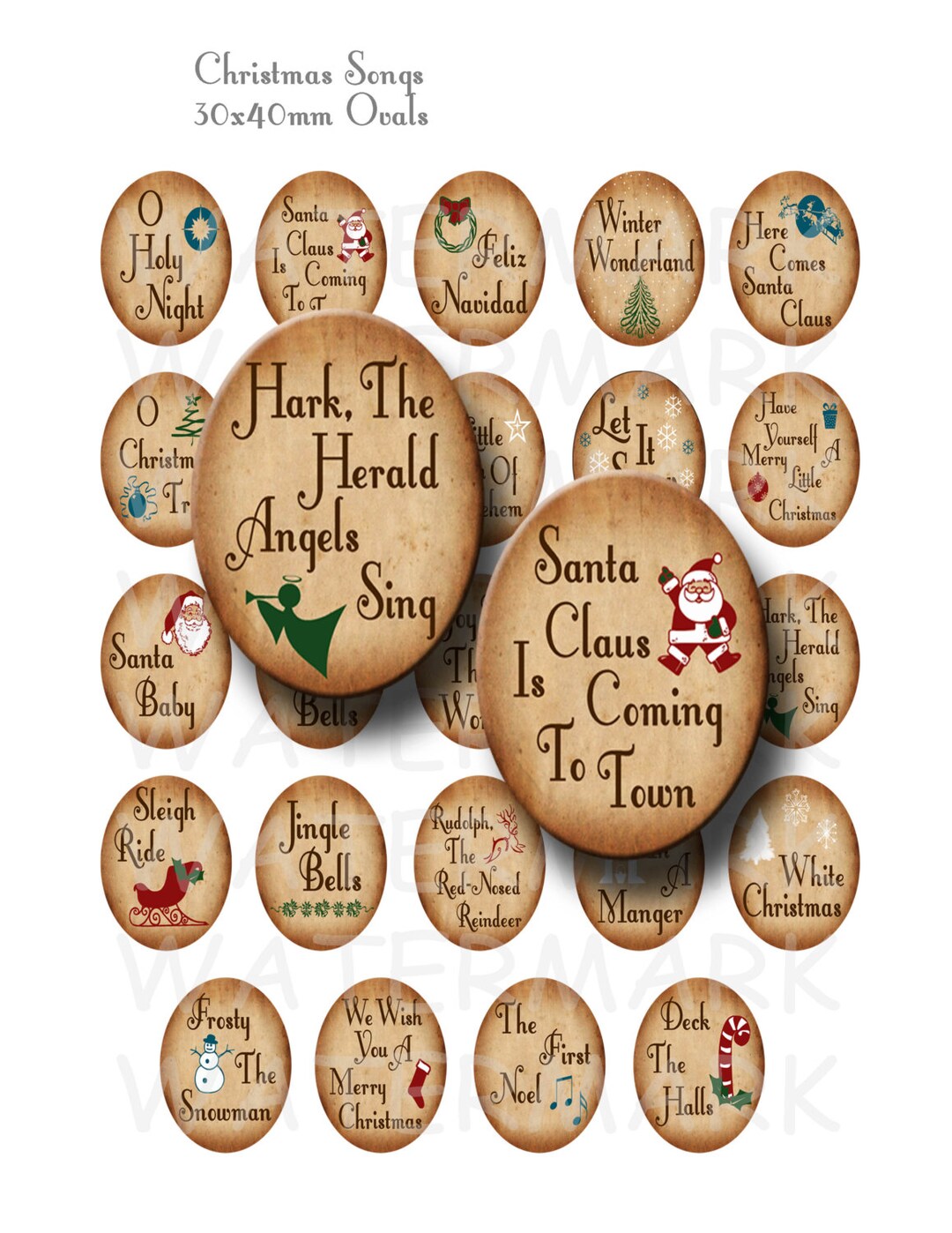 Christmas Songs - Digital Collage Sheet - 30x40mm Ovals - INSTANT ...