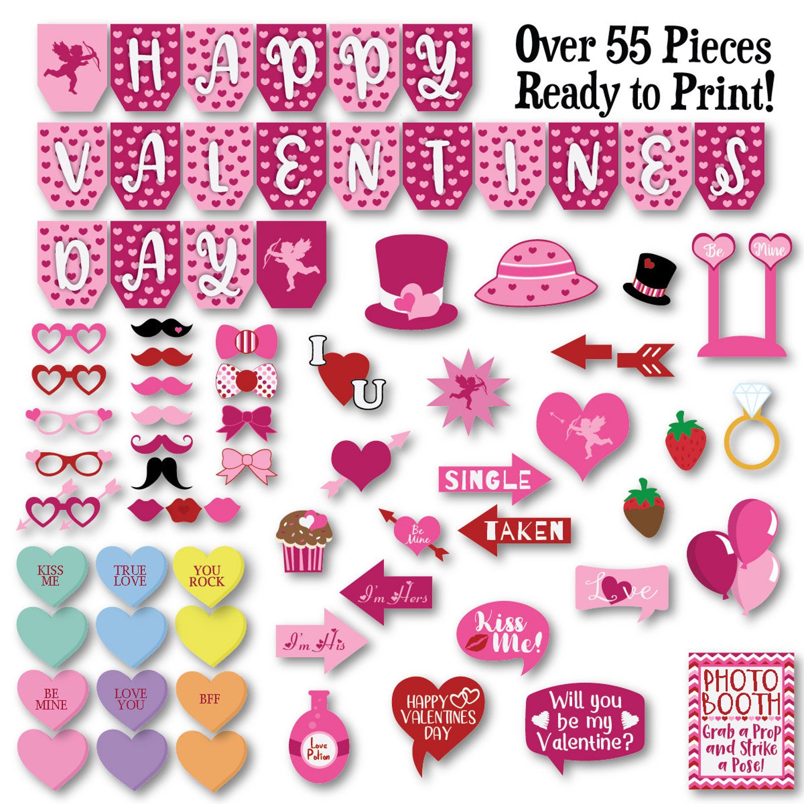 Valentines Day Photo Booth Props and Decorations - Printable Props ...
