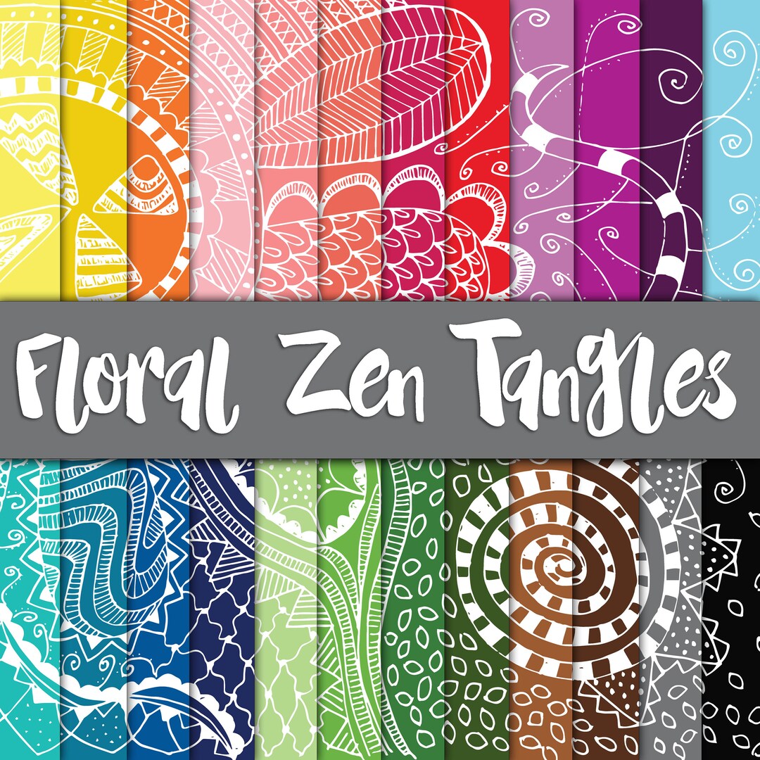 Floral Zentangles Digital Paper - Colorful Flower Backgrounds - 24 ...