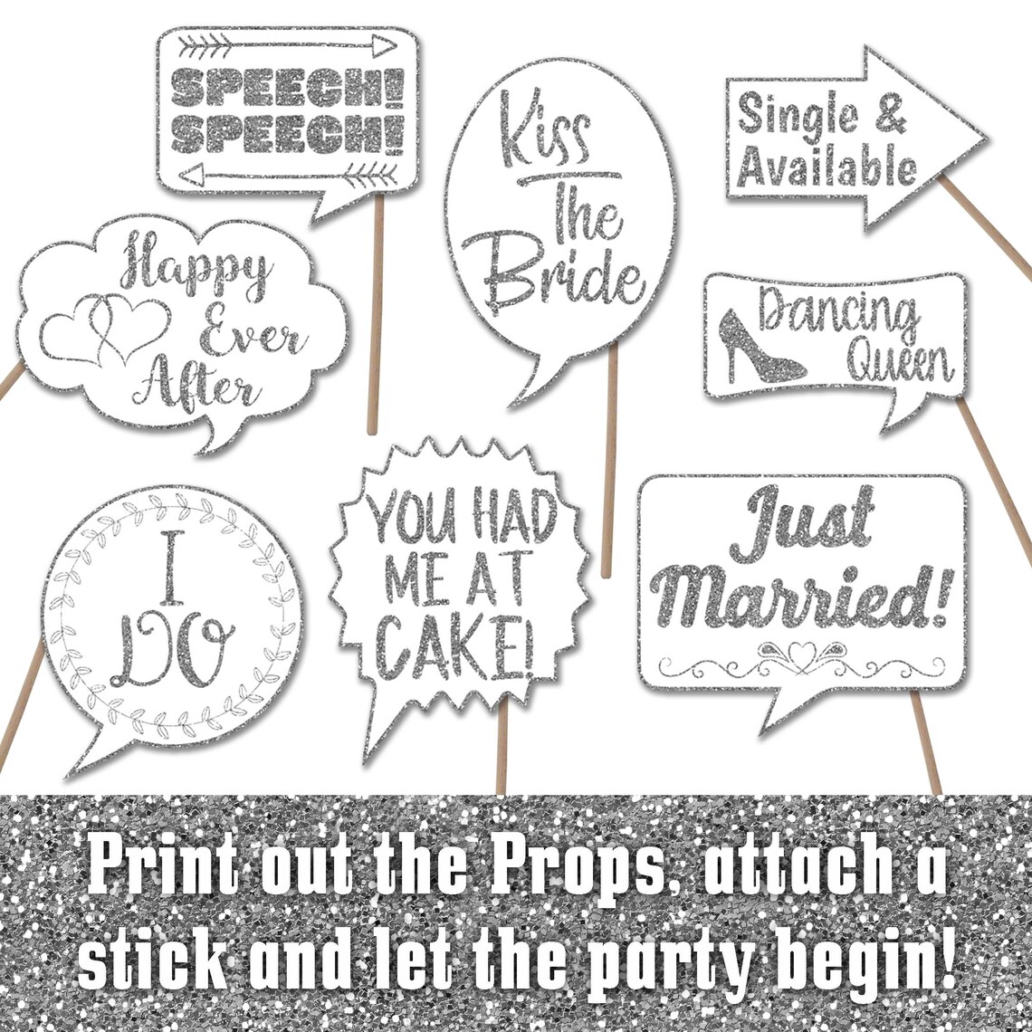 Wedding Photo Booth Prop Signs and Decorations Silver | Etsy