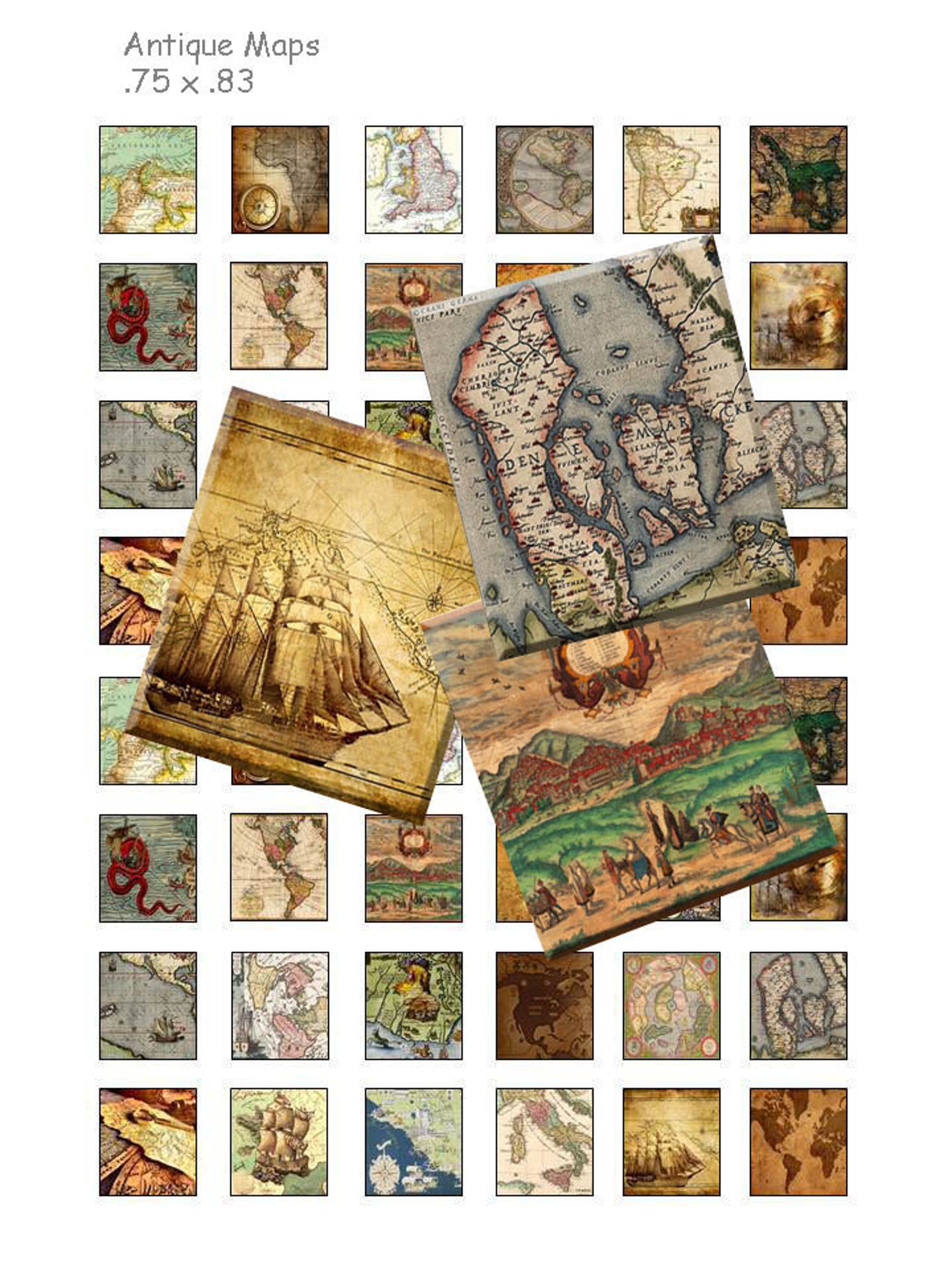 Antique Maps - Digital Collage Sheet - .75 X .83 Scrabble Size ...