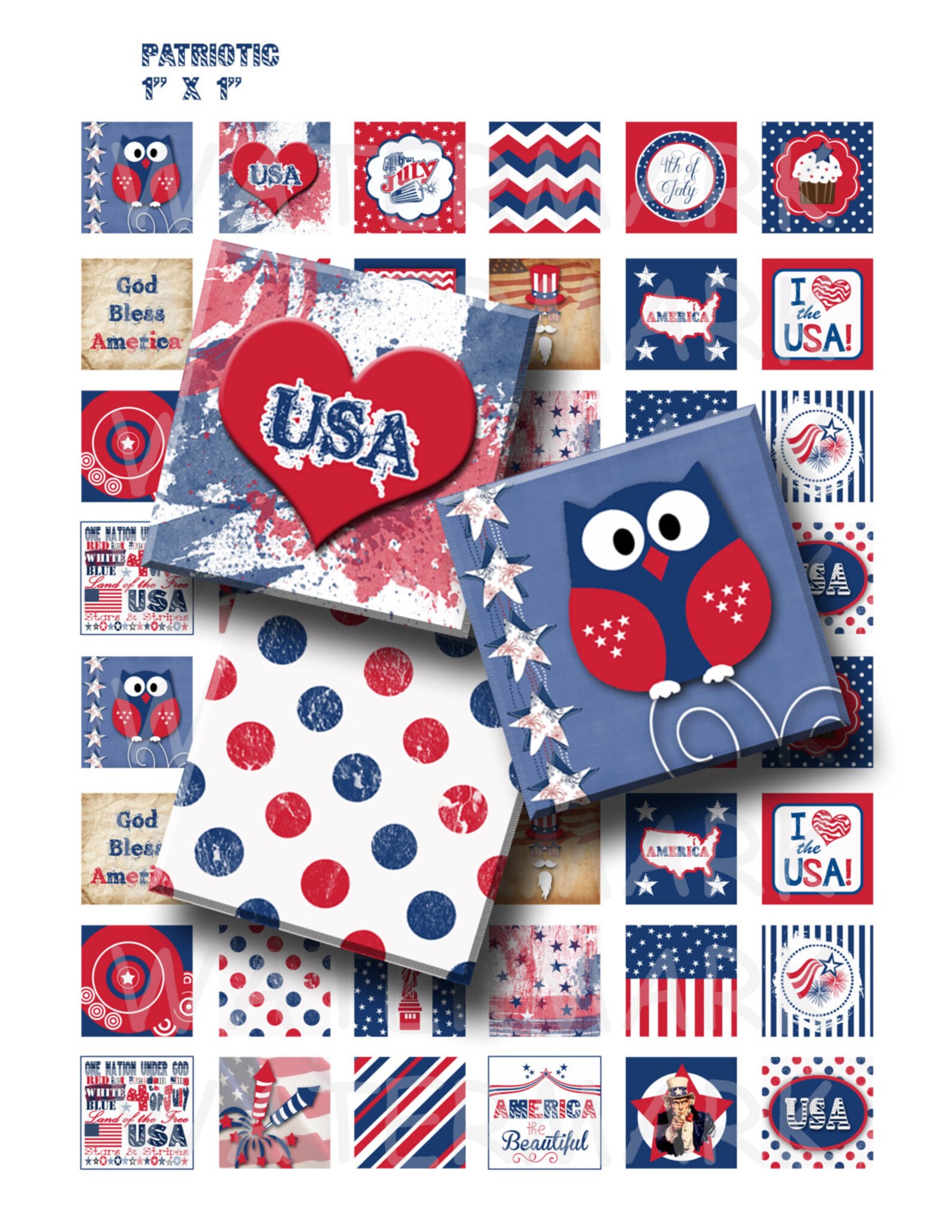 Patriotic - Digital Collage Sheet - 1 Inch (1 X 1) - INSTANT DOWNLOAD ...
