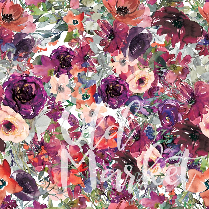 Purple Floral Digital Paper - SEAMLESS - Purple Watercolor Flower ...