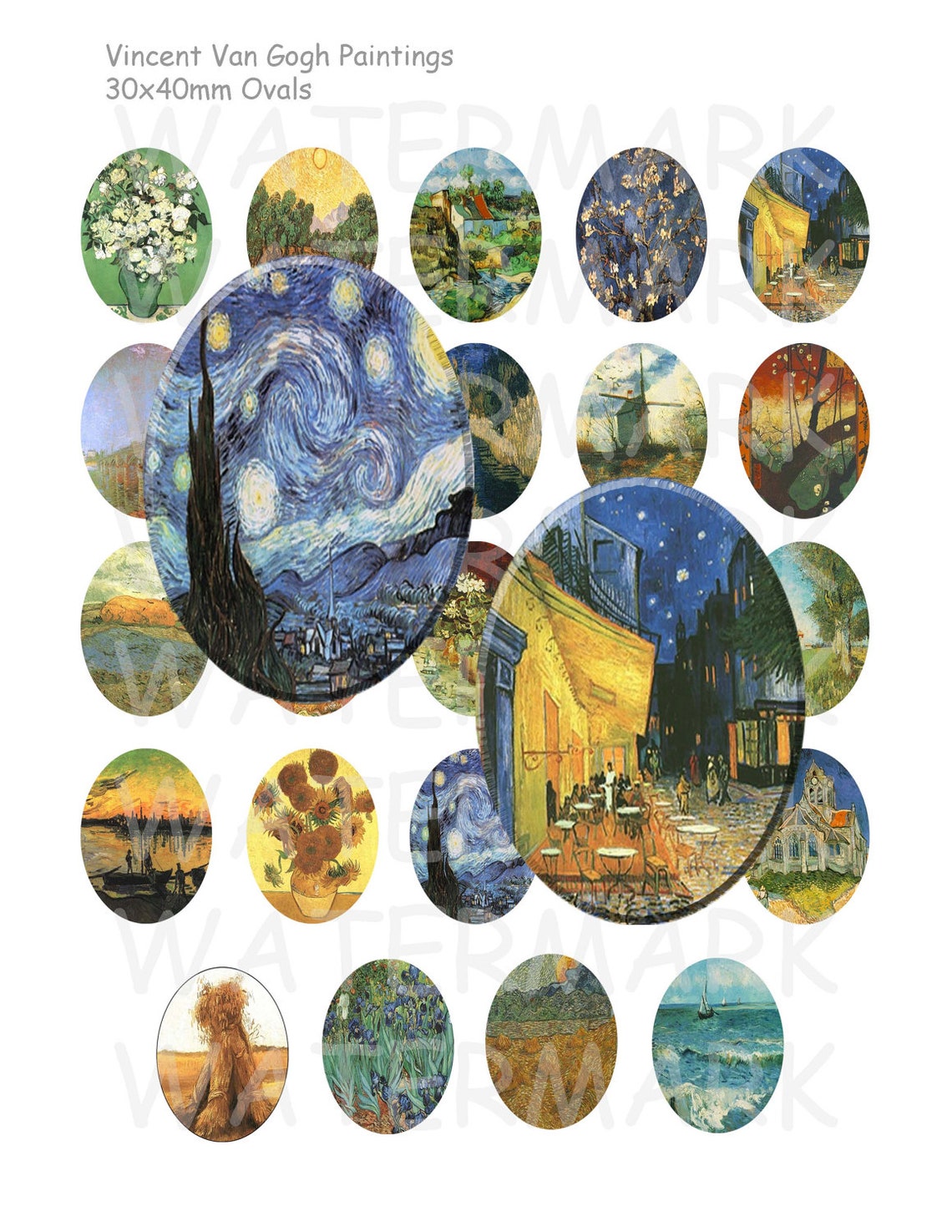 Vincent Van Gogh Paintings - Digital Collage Sheet - 30x40mm Ovals ...
