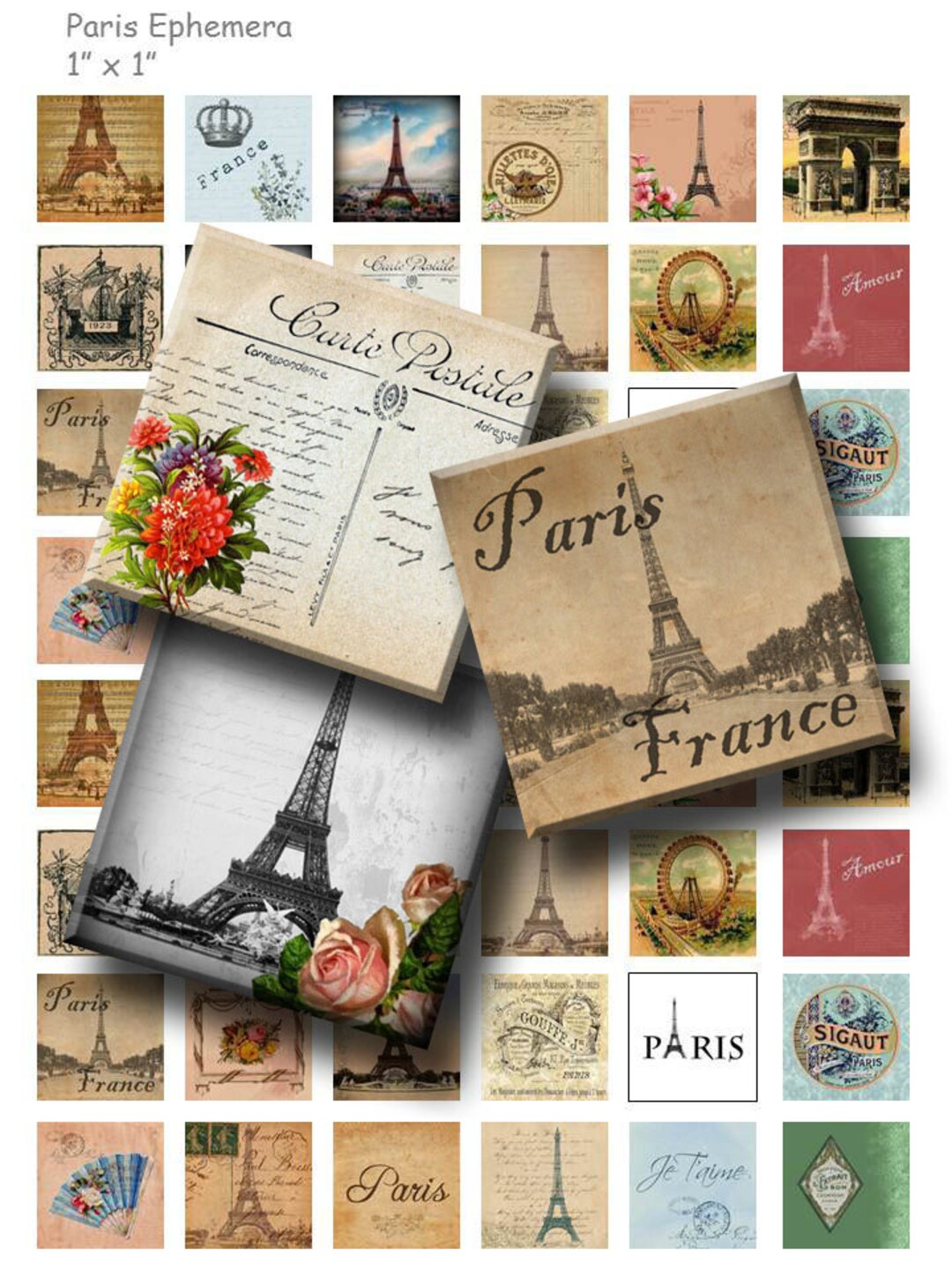Paris Ephemera - Digital Collage Sheet - 1 Inch (1 X 1) - INSTANT ...