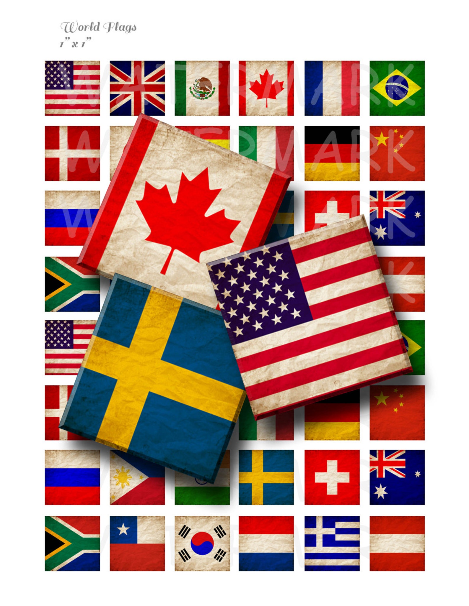 World Flags Digital Collage Sheet 1 Inch 1 X 1 INSTANT - Etsy