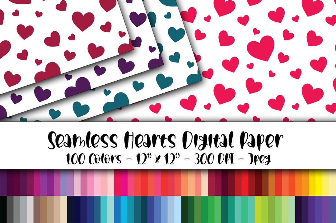 Seamless Hearts Digital Paper Bundle - 100 Seamless Digital Files ...