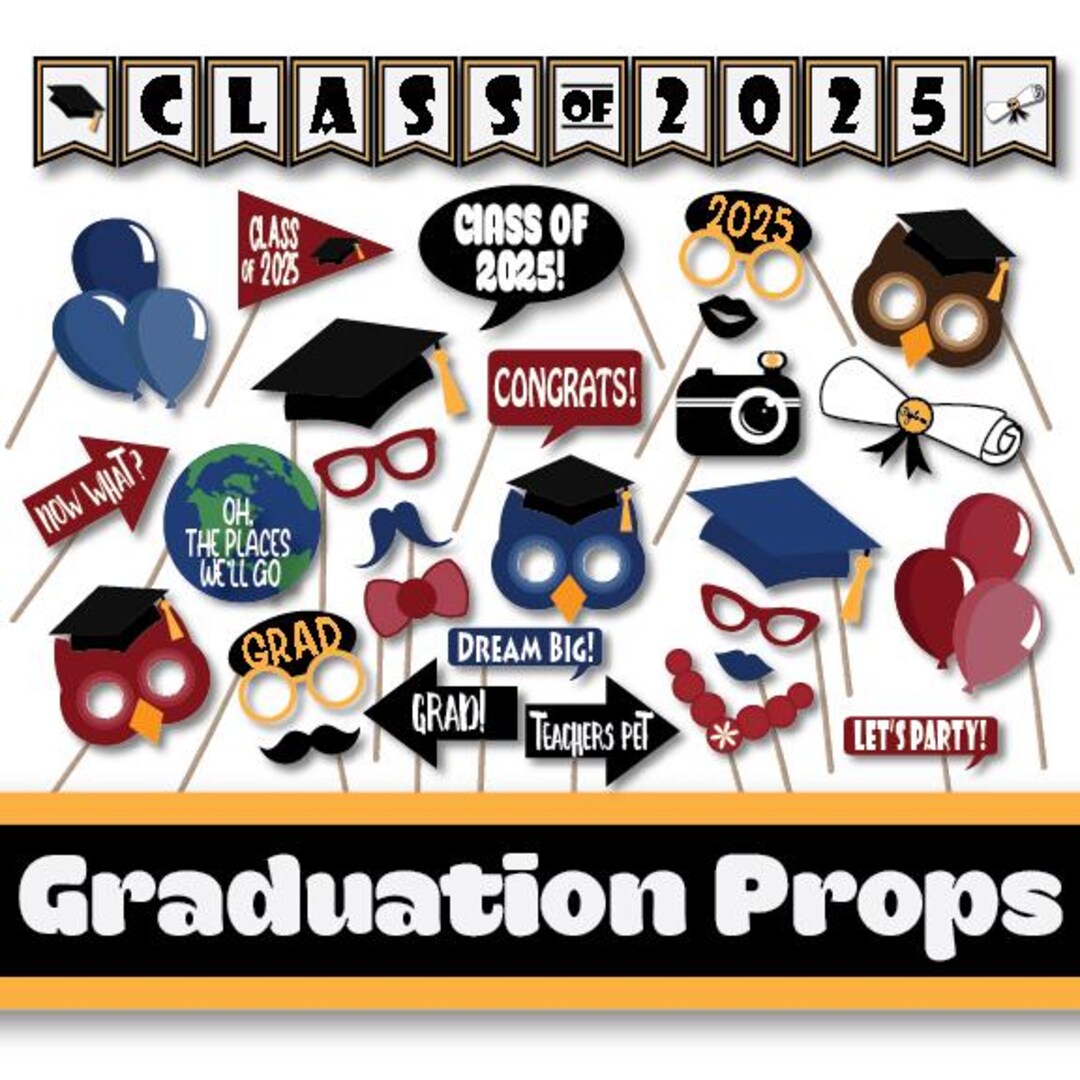 Graduation Photo Booth Props and Decorations - Printable 2025 Props and ...