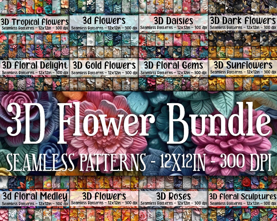 3D Flowers Digital Paper Bundle - Includes 192 Digital Papers ...