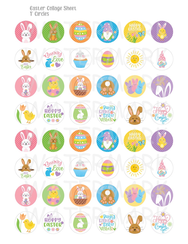 Cute Easter - Digital Collage Sheet - 1 Inch Round Circles - Easter ...