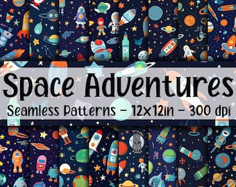 Fun Space Digital Paper - SEAMLESS - Outer Space Patterns - Cute Outer ...
