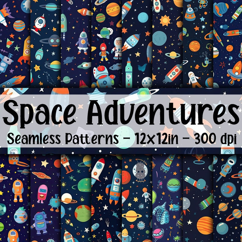 Space Adventures SEAMLESS Patterns - Space Digital Paper - 16 Designs ...