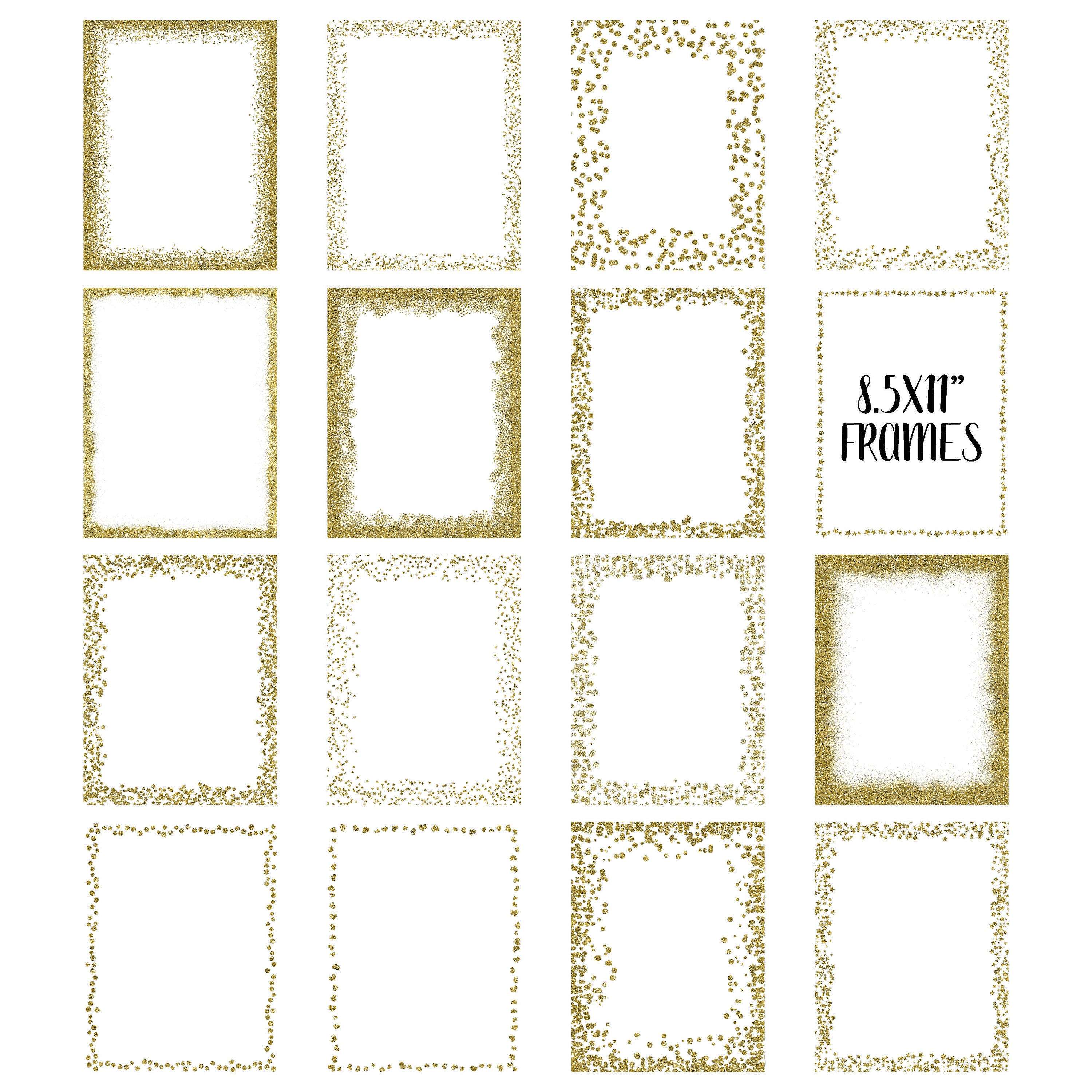 Gold Glitter Frames and Borders PNG Overlay Clipart Bundle - Includes ...