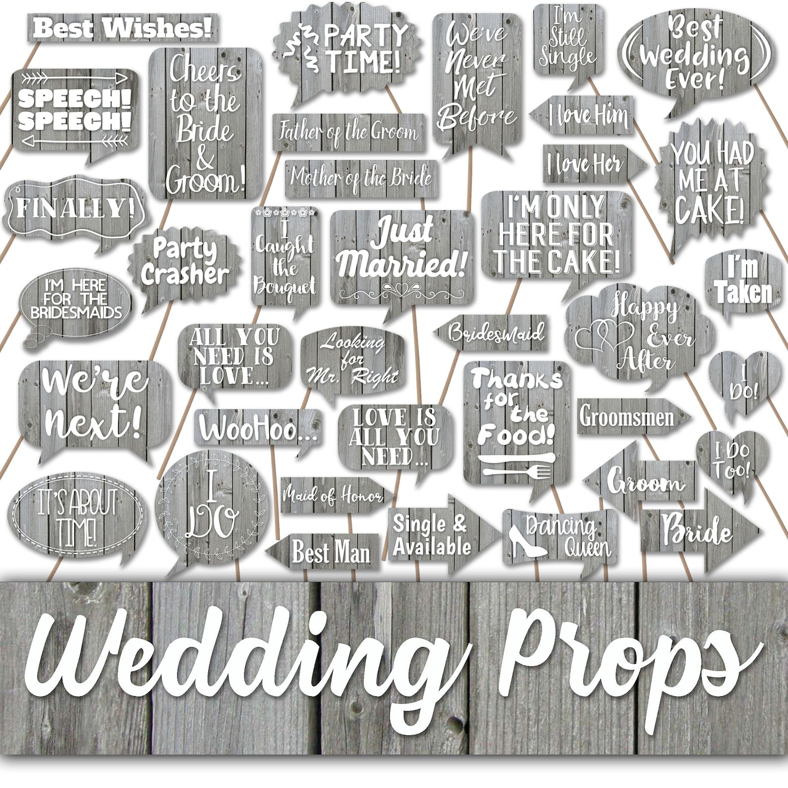 Wedding Photo Booth Prop Signs and Decorations Light Rustic | Etsy